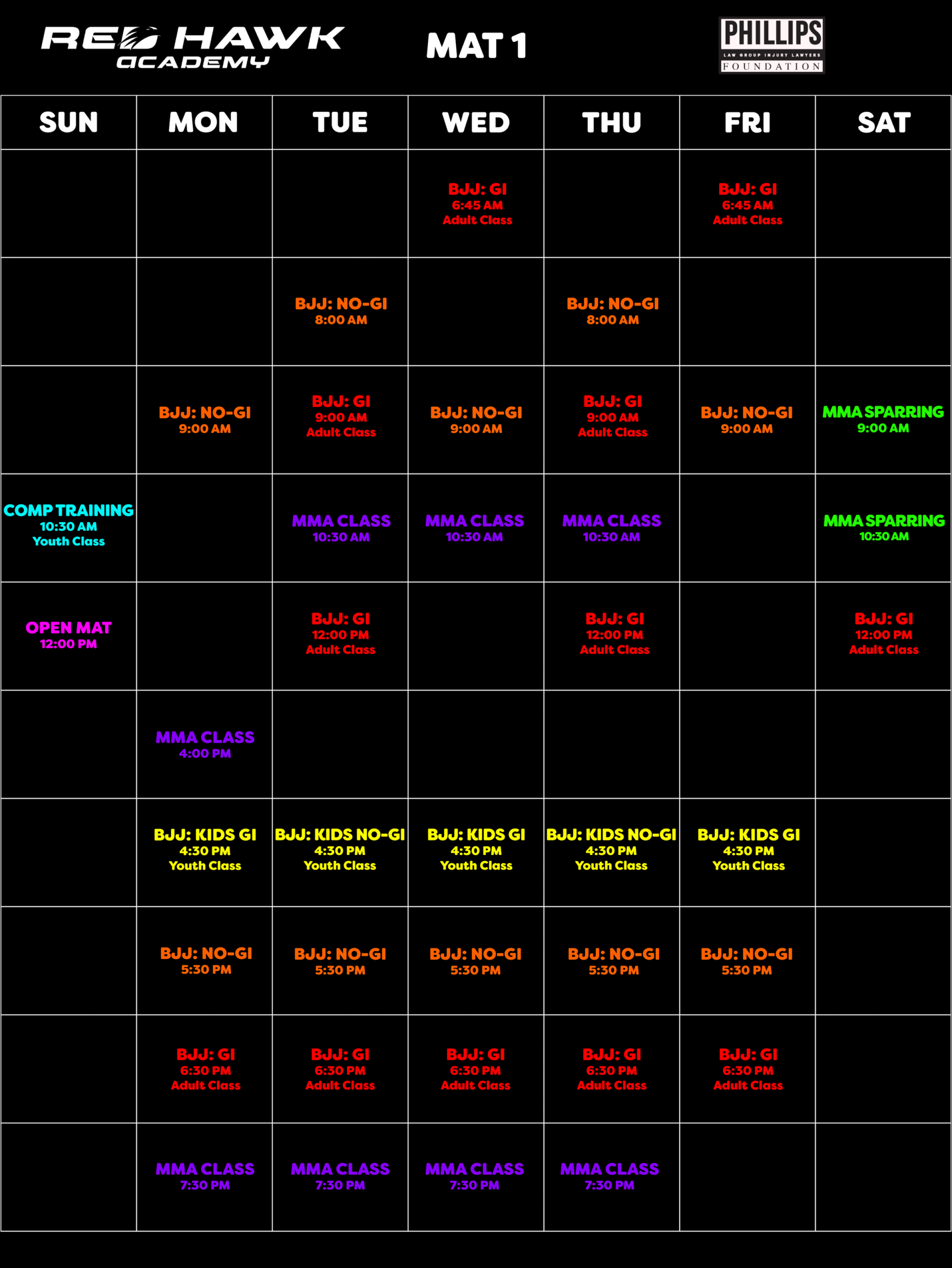 Schedule - Red Hawk Academy | MMA & Jiu Jitsu